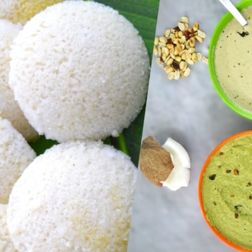Idli with Coconut Chutney and Peanut Chutney | Easy way of making idli